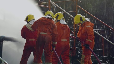 Fireman Firefighter Team Use Fire Sprinkler Stock Footage Video (100% ...