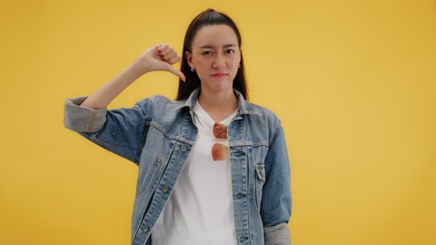 Disappointed Asian Woman Standing Looking Camera Stock Footage Video ...
