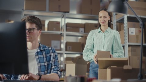 Warehouse Inventory Manager Worker Using Desktop Stock Footage Video ...