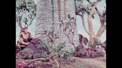 1950s Prince Climbs Rapunzels Hair Rapunzel Stock Footage Video (100% ...