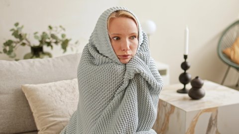 Young Woman Freezing Shivering Cold Hiding Stock Footage Video (100% ...