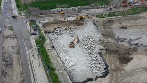 Excavator Grapple Building Rock Wall Out Stock Footage Video (100% ...