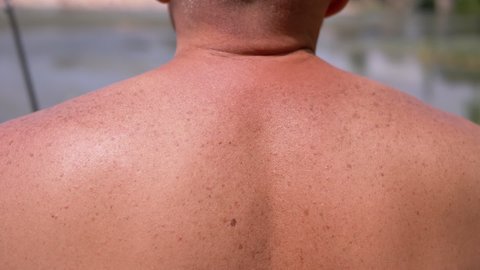 Tanned Shoulders Back Bald Male Standing Stock Footage Video (100% ...
