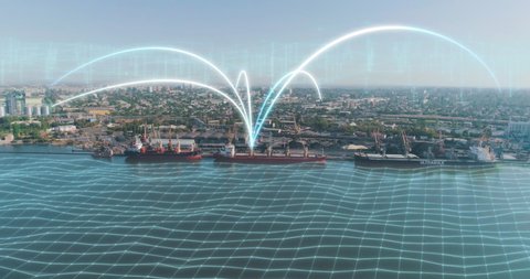 Seaport Cargo Ships Visualization Internet Connections Stock Footage ...