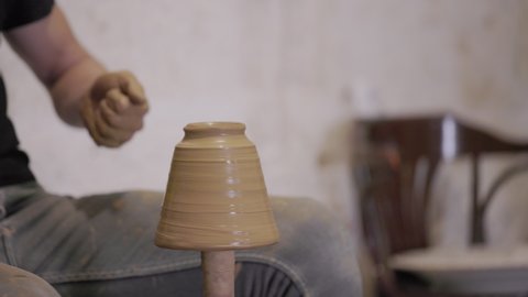 Closeup Potters Hands Covered Red Clay Stock Footage Video (100% ...