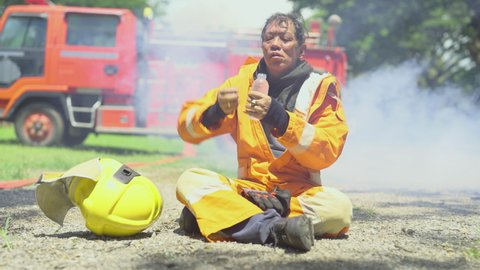 Firefighter Sit Front Fire Truck Fire Stock Footage Video (100% Royalty ...