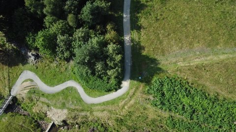 Aerial Topdown View Following Path Countryside Stock Footage Video (100 ...