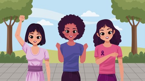 Breast Cancer Animation Girls Group 4k Stock Footage Video (100% ...