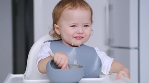 4k Video Cute Baby Exploring Food Stock Footage Video (100% Royalty ...