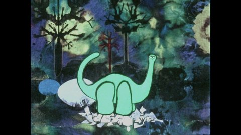 1970s Animation Dinosaur Walks Through Forest Stock Footage Video (100% ...