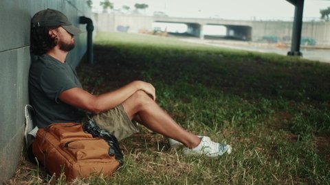 Tired Homeless Tourist Sleeps On Bench Stock Footage Video (100% ...