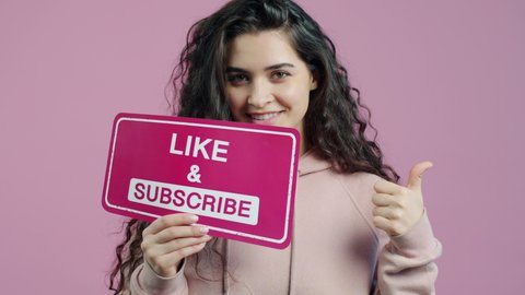 Potrait Cute Young Woman Blogger Holding Stock Footage Video (100% ...