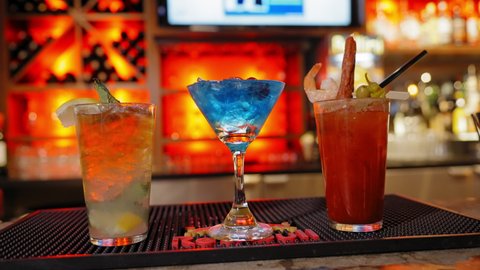 Completed Cocktails Displayed On Bark 4k Stock Footage Video (100% ...