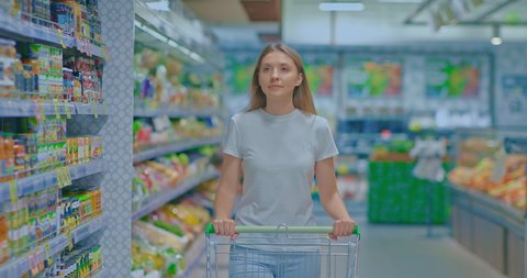 Cute Girl Walking Around Store Grocery Stock Footage Video (100% ...