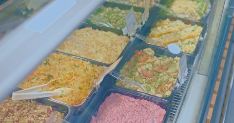 Ready Meals Supermarket Window Portions Readymade Stock Footage Video ...