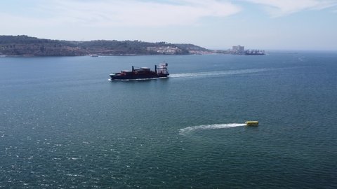 Large Barge Floats On River Against Stock Footage Video (100% Royalty ...