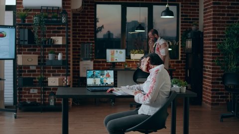 Infected Creepy Zombie Sitting Desk While Stock Footage Video (100% ...