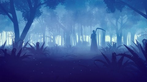 Mysterious Autumn Forest Grim Reaper Silhouette Stock Footage Video ...