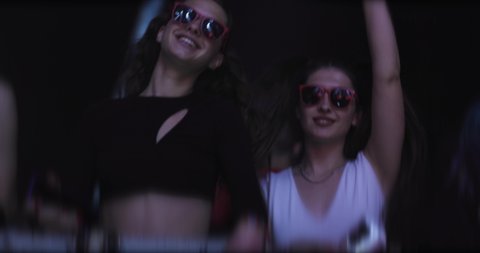 Girls Dancing Crowd Front Stage Flashing Stock Footage Video (100% ...