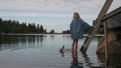 Blonde Child Wading High Tide Water Stock Footage Video (100% Royalty ...