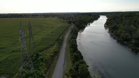 Electricity Power Lines Going Across River Stock Footage Video (100% ...