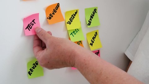 Woman Working Agile Tickets Board Project Stock Footage Video (100% ...