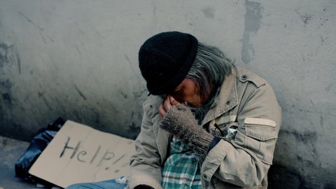 4k Elderly Asian Homeless Man Leaning Stock Footage Video (100% Royalty ...