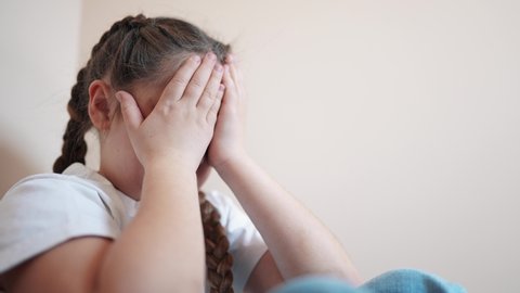 Sad Girl Sitting Corner Crying Covered Stock Footage Video (100% ...