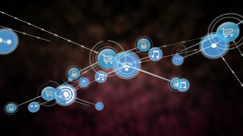 Animation Network Digital Icons Against Red Stock Footage Video (100% ...