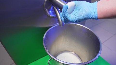 Worker Food Factory Opens Tap Milk Stock Footage Video (100% Royalty ...