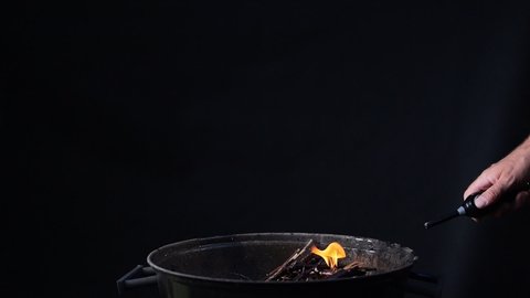 Pouring Kindling Into Grill Bonfires Preparations Stock Footage Video ...