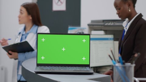 Laptop Greenscreen Template On Hospital Reception Stock Footage Video ...