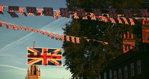 Union Jack Flags Flying Houses Streets Stock Footage Video (100% ...