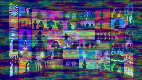 Animation Multiple Screens Silhouettes People Dancing Stock Footage ...