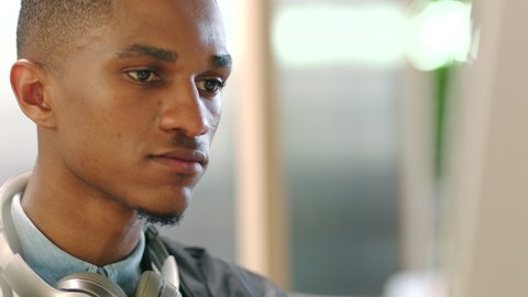 Thinking Focus Serious Black Man Working Stock Footage Video (100% ...