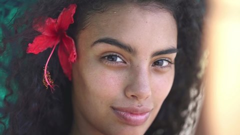 Beautiful Island Girl Traditional Polynesian Fabric Stock Footage Video ...