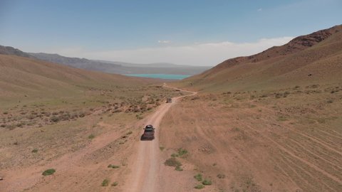 Camera Above Follows Two Offroad Vehicles Stock Footage Video (100% ...