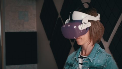 Face Beautiful Girl Virtual Reality Helmet Stock Footage Video (100% ...