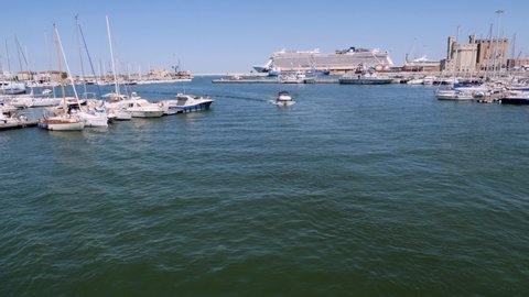Small White Motorboat Moving Slowly Inside Stock Footage Video (100% ...