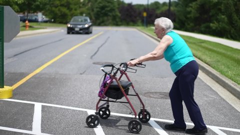Elderly Senior Woman Pushing Walker Pedestrian Stock Footage Video (100 ...