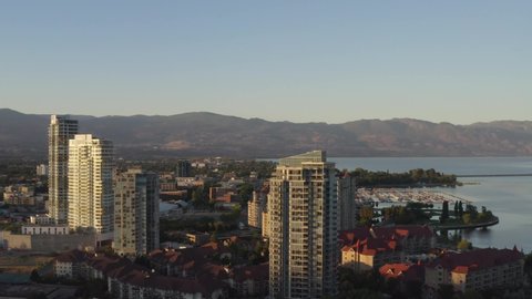 Wide Aerial Wrap Around Downtown Kelowna Stock Footage Video (100% ...