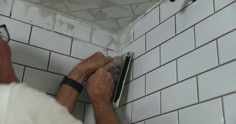 Older Construction Worker Applying Grout Ceiling Stock Footage Video ...