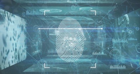 Animation Network Connections Fingerprint Scanner Over Stock Footage Video (100% Royalty-free ...