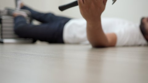 Carpenter Falling Down Ladder Head Hit Stock Footage Video (100% ...