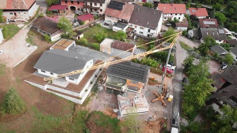 Construction Crane Loading Carrying Windows Construction Stock Footage ...