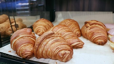 Croissants Croissants On Showcase Coffee Shop Stock Footage Video (100% ...