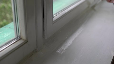 Woman Paints Slopes Window White Paint Stock Footage Video (100% ...