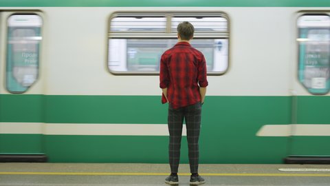 View Back Subway Young Man Standing Stock Footage Video (100% Royalty ...