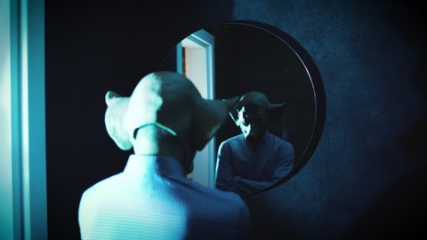 Freak Looking Mirror Horror Demon Mask Stock Footage Video (100% ...
