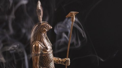 Golden Statue Egyptian God Ra Smoke Stock Footage Video (100% Royalty ...